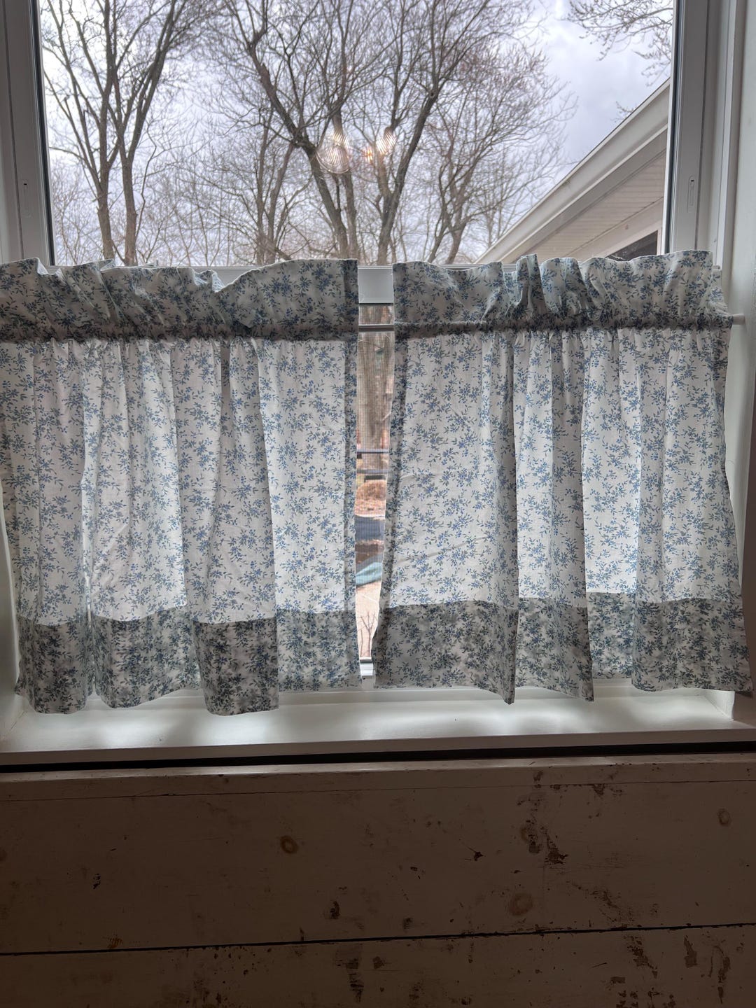 Vintage Blue Floral Country Cafe Curtains 2 Panels - Etsy