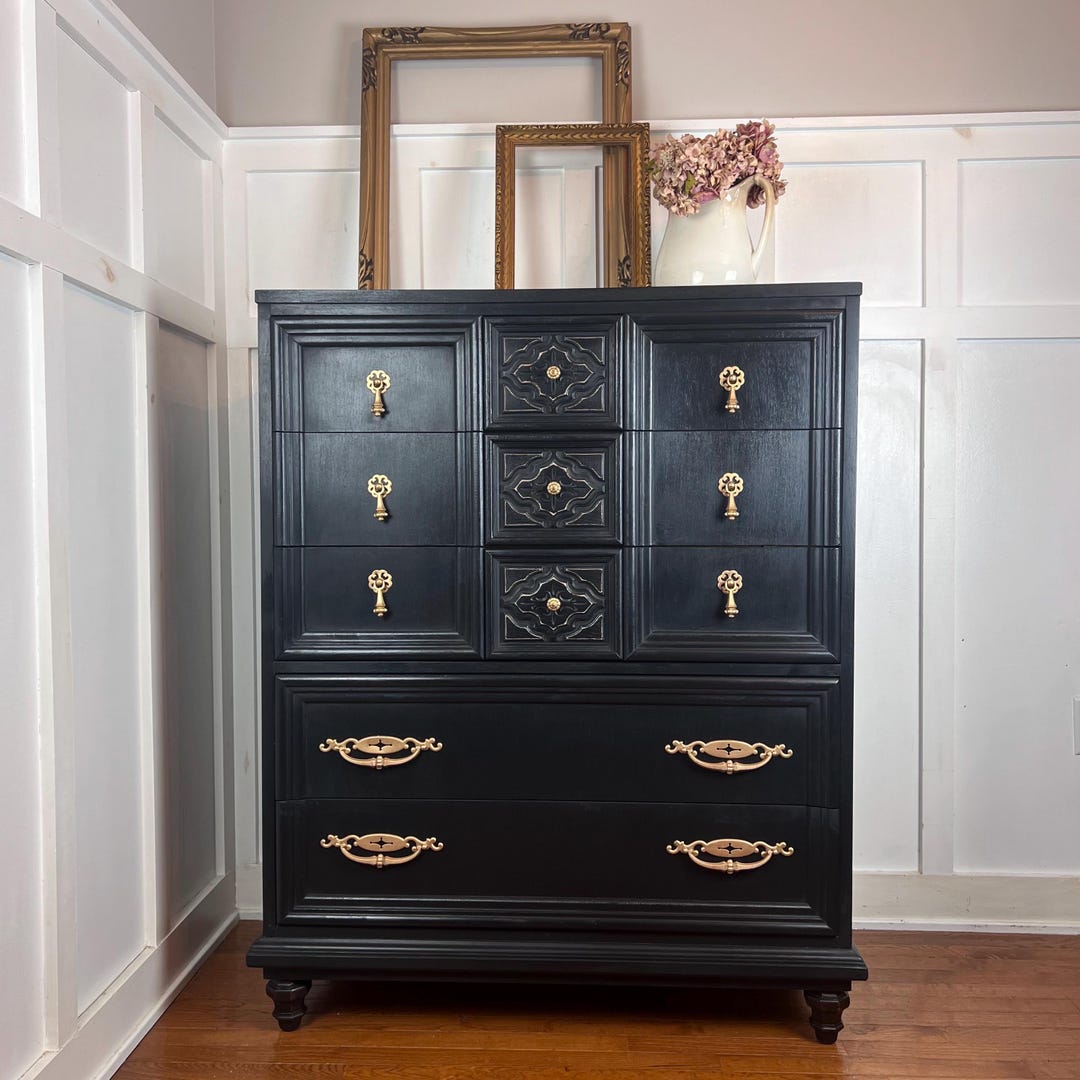 Vintage Tall Upright Black Dresser - Etsy