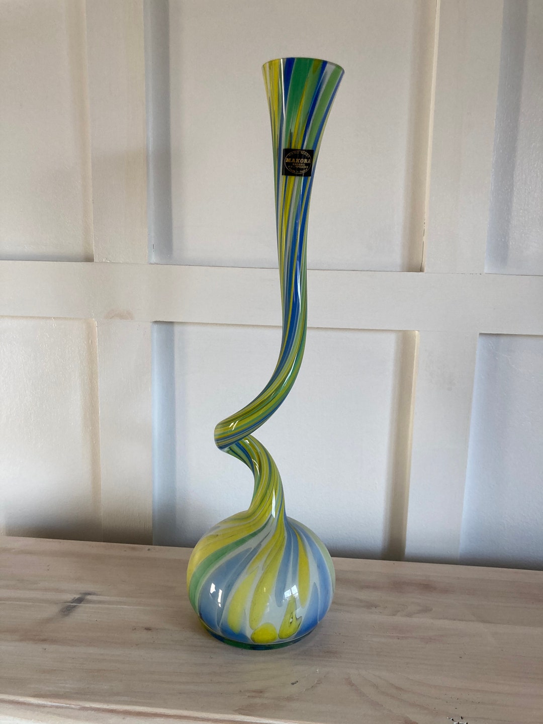 Makora Hand Blown Glass Twisted Neck Vase - Etsy