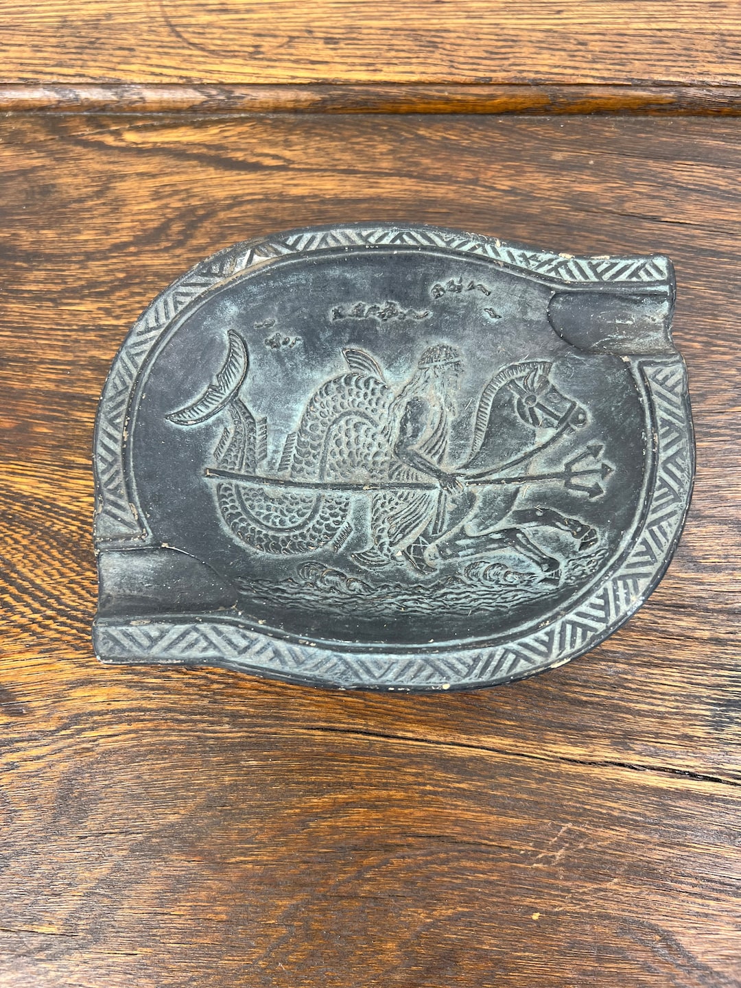 Vintage Neptune Poseidon Hippocampus Green Pottery Ashtray - Etsy