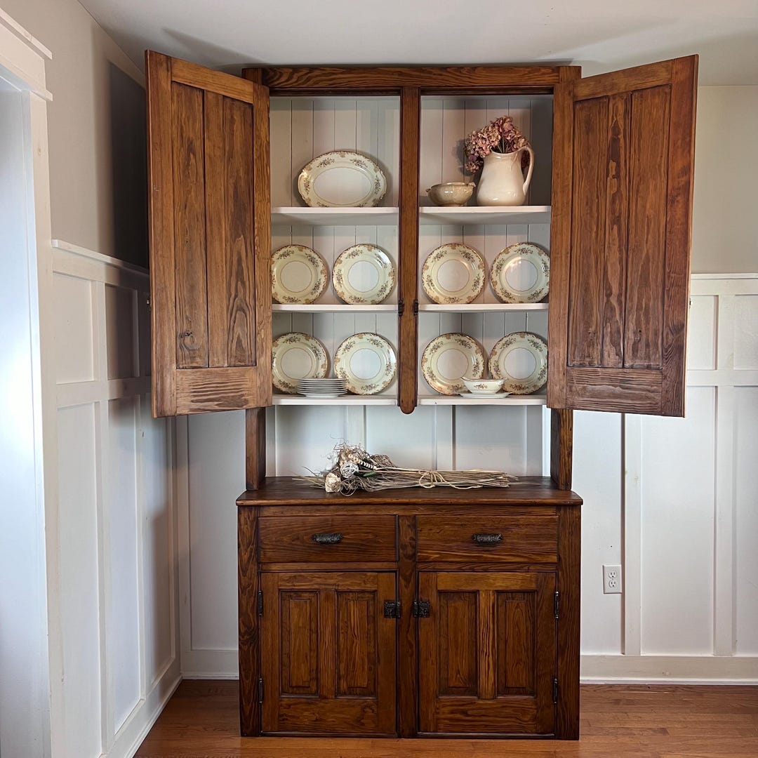 Vintage Antique Built in Rustic Primitive Farmhouse Step Back Cupboard ...