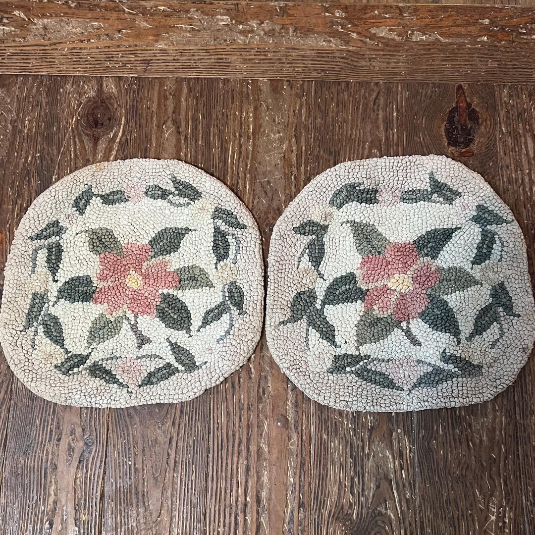 Vintage Hooked Rug Chair Pads - Etsy