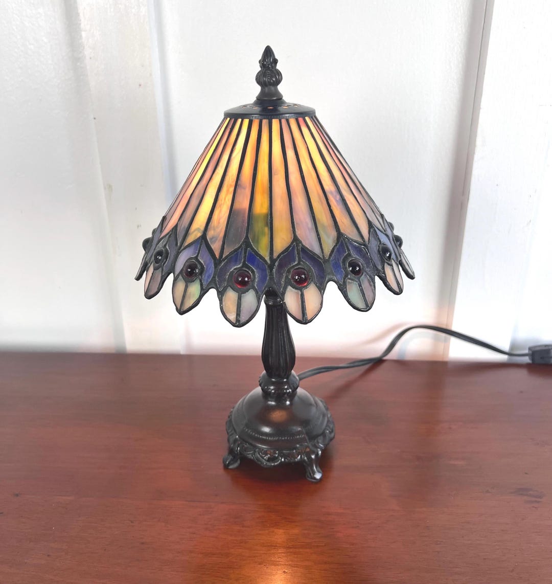 Vintage Meyda Tiffany Style Small Table Lamp, Access Lamp, Peacock Lamp ...