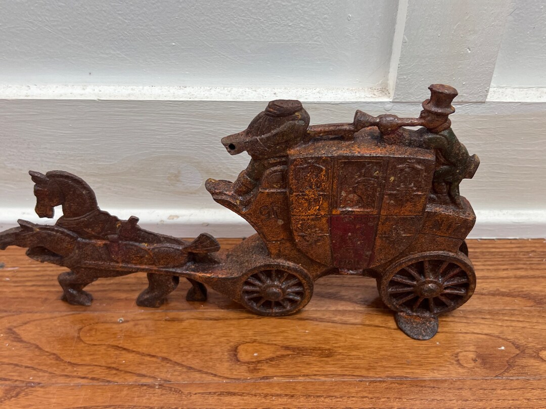 Vintage Cast Iron Door Stop Horse and Carriage - Headless Horseman ...