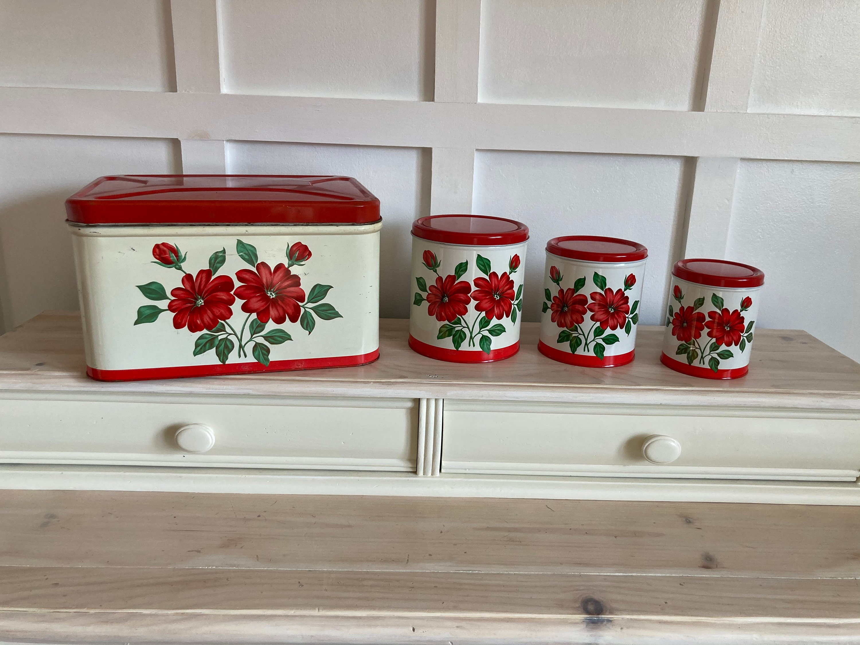 Red Floral Canisters - Etsy