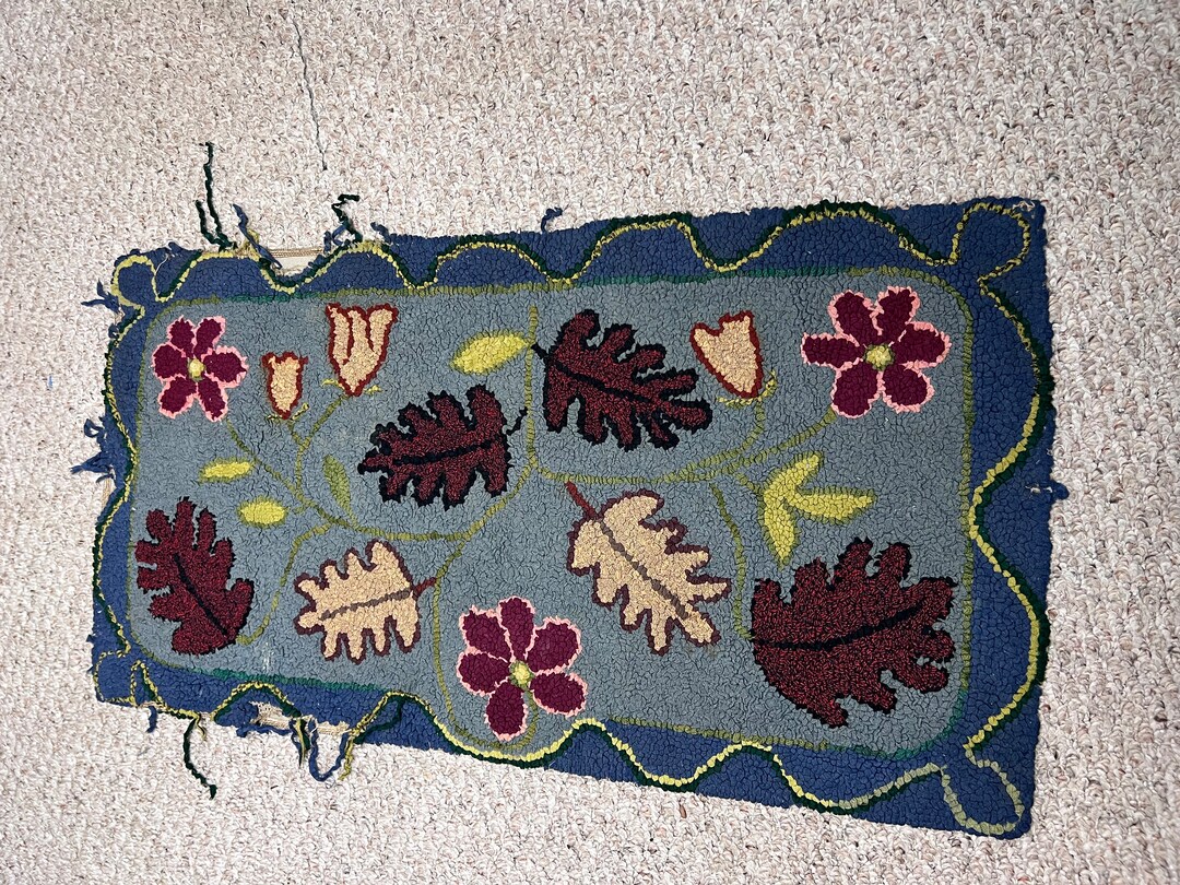 Antique Vintage Hooked Rug Autumn Leaves - Etsy