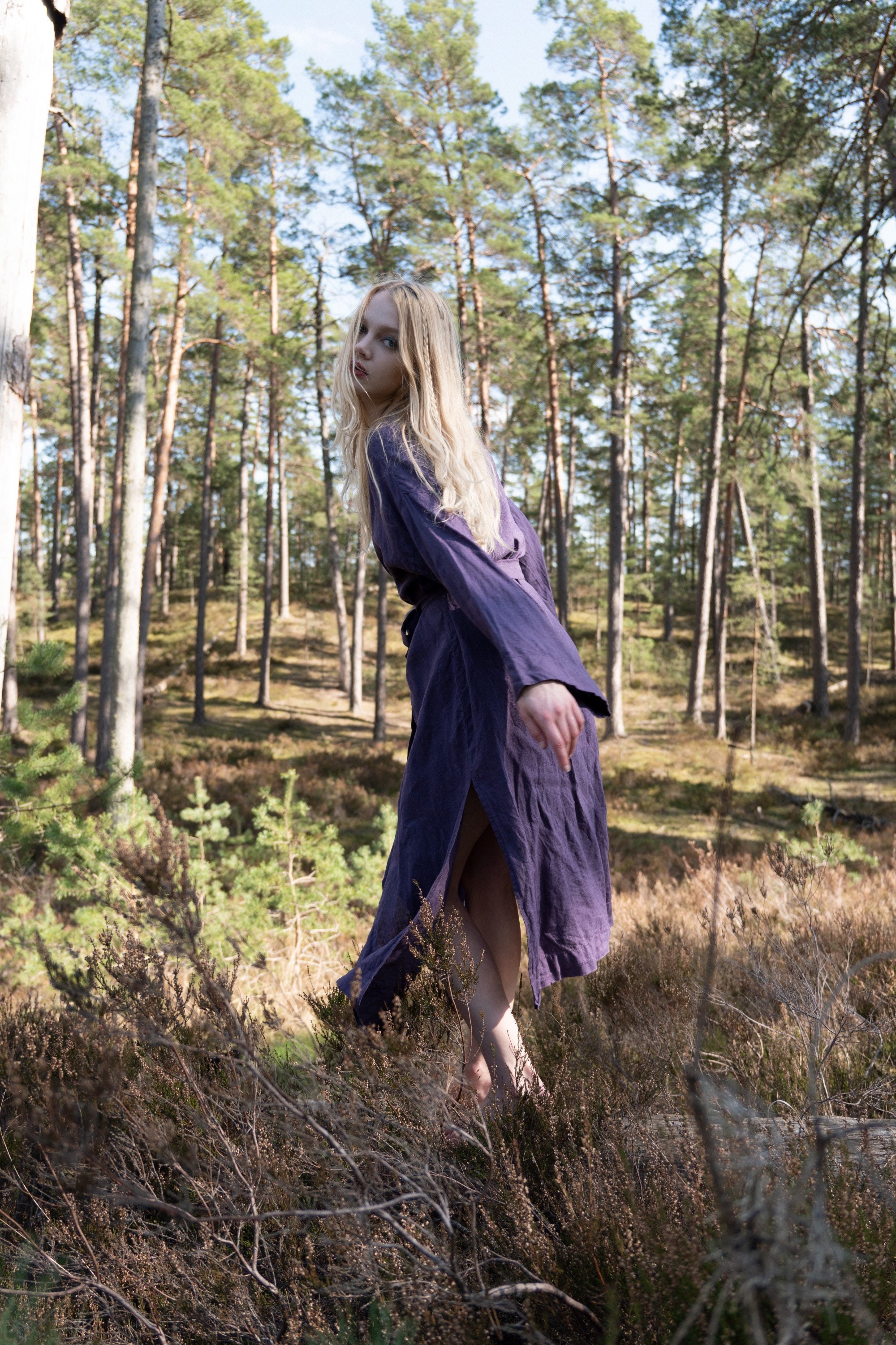 BLUEBERRY ᛟ Purple Organic Linen Kimono, Long Linen Night Robe With ...