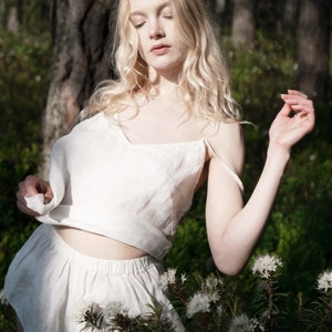 NIGHTSHADE ᛒ White Organic Linen Sleepwear Set With a Top and Shorts ...