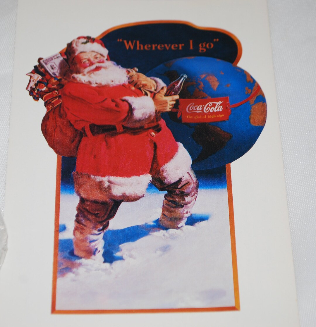 Vintage Coke Coca Cola Christmas Postcard Santa Claus Around the World ...