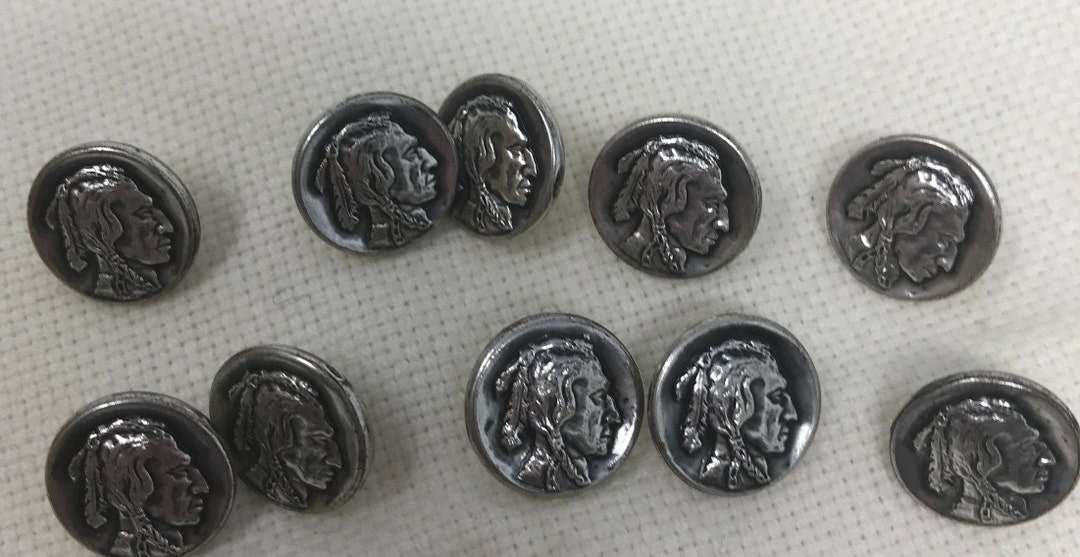 Vintage Indian Head Shank Buttons Metal Sewing Buttons Silver Tone ...