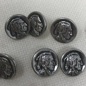 Vintage Indian Head Shank Buttons Metal Sewing Buttons Silver Tone ...