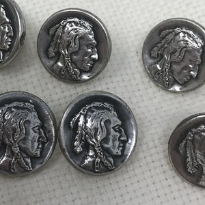 Vintage Indian Head Shank Buttons Metal Sewing Buttons Silver Tone ...