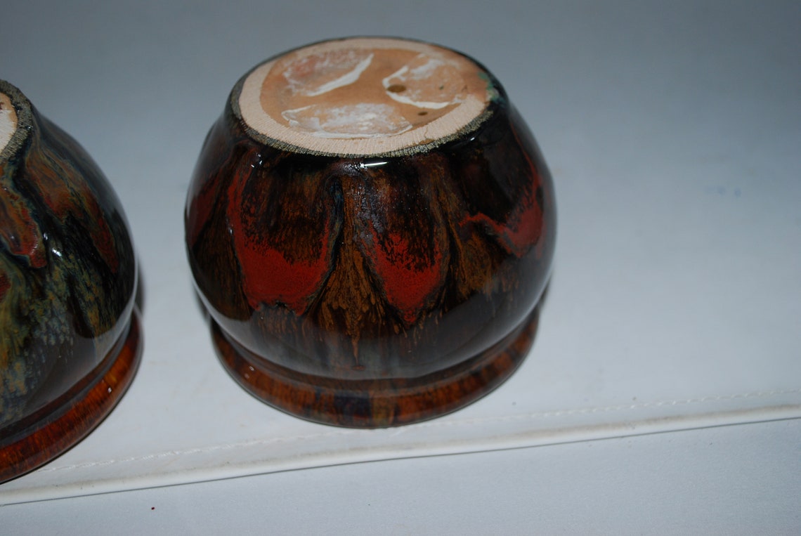 Pottery Ceramic Hand Made Drip Glaze Brown Bowls Set of 2 with | Etsy