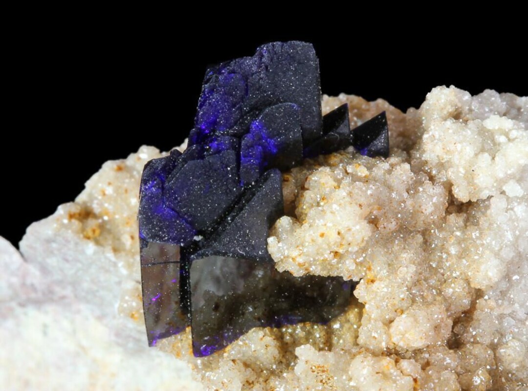 Azurite Crystal Cluster on Druzy Quartz Matrix, 2.31 Inch Specimen ...