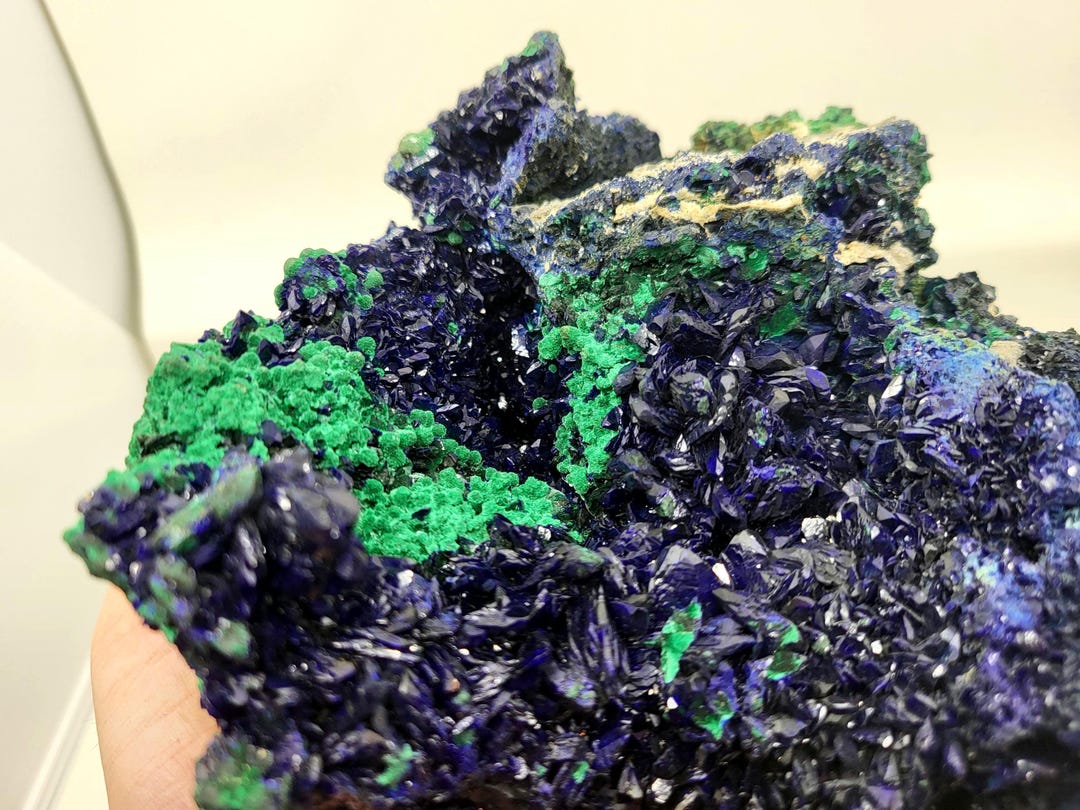 Huge Azurite Crystal Cluster With Malachite Specimen, Laos, 4.35 Pounds ...