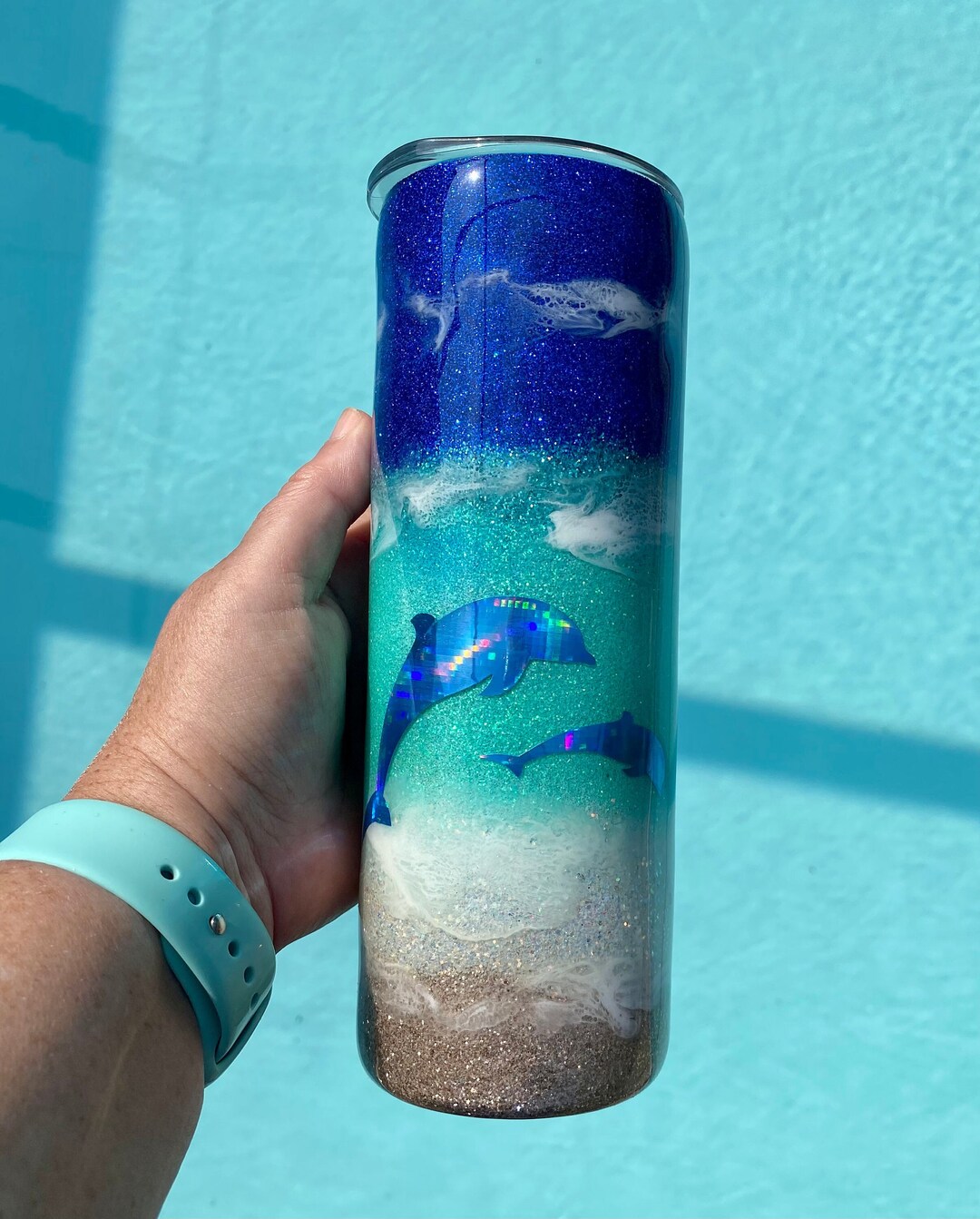 Dolphin Glitter Tumbler, Holographic Dolphins, Beach Tumbler - Etsy