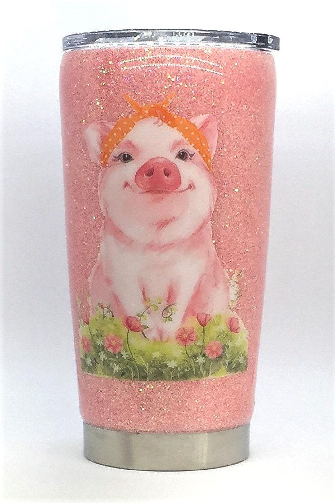 Pink Glitter Pig Tumbler: Handmade Stainless Steel Cup - Etsy
