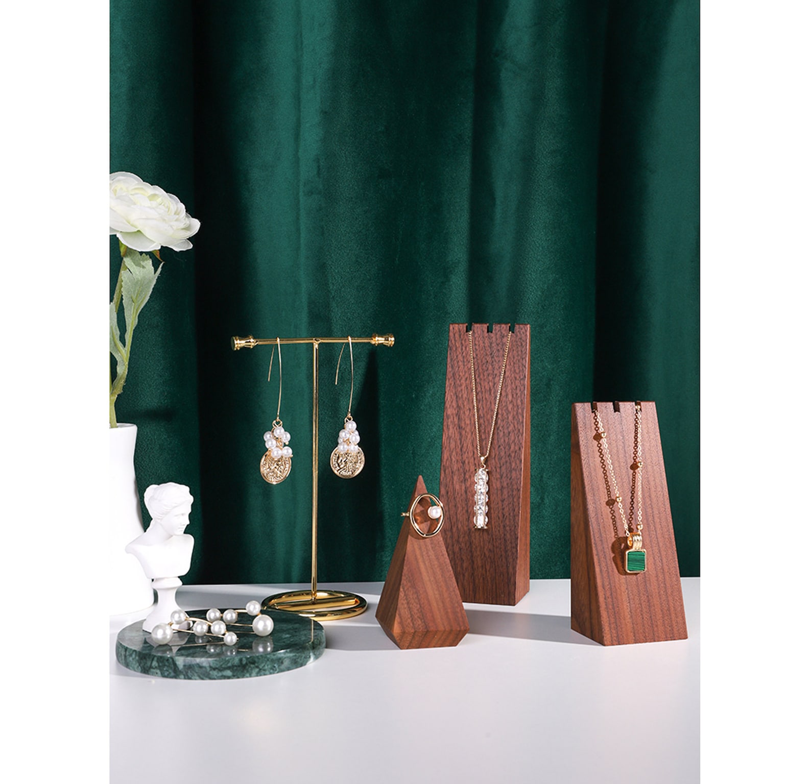 Wood Necklace Display Stand, Wooden Jewelry Display Set, Earring ...