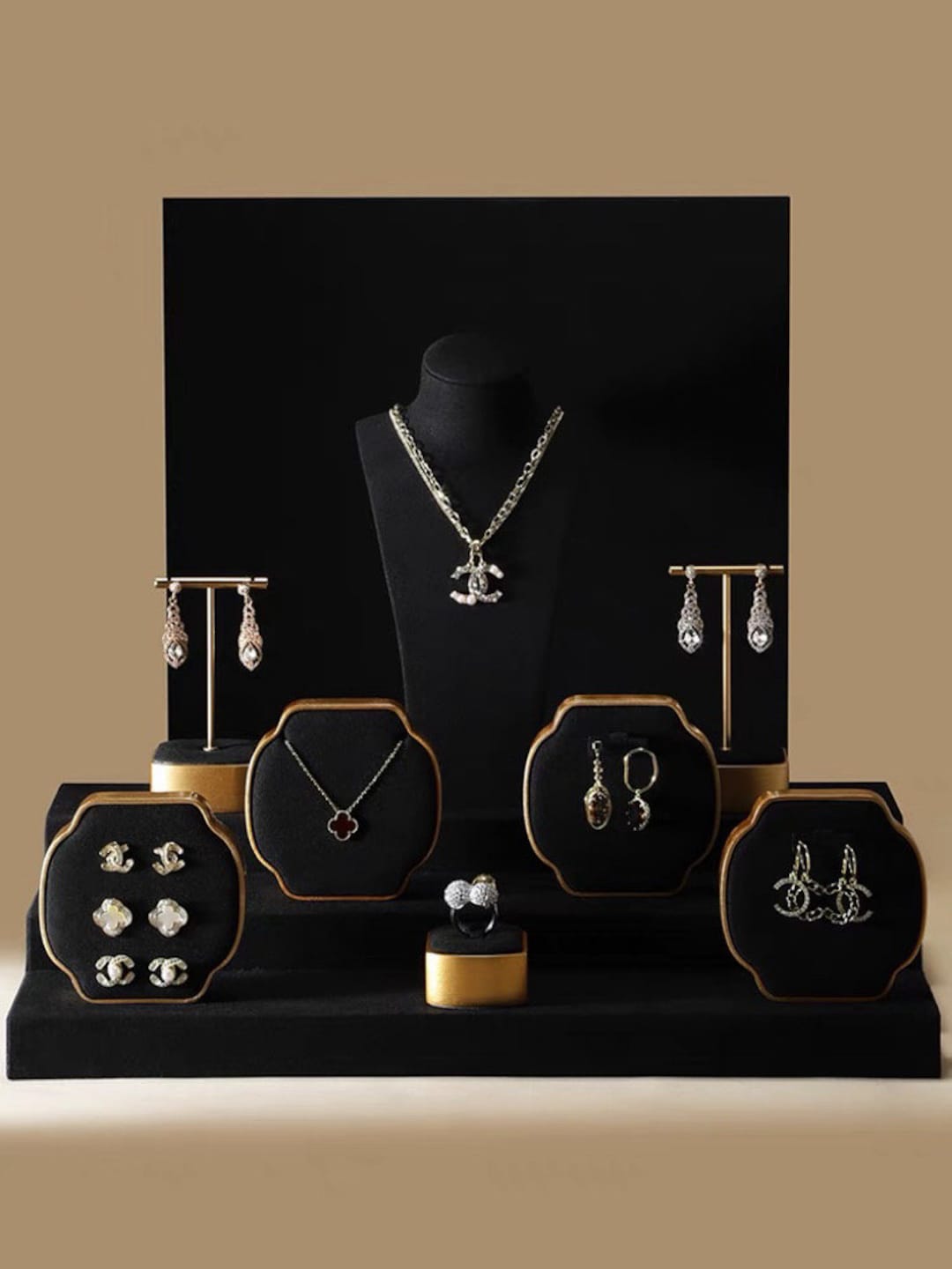 Luxury Black and Gold Jewelry Display Set, Jewelry Stand, Ring Display ...