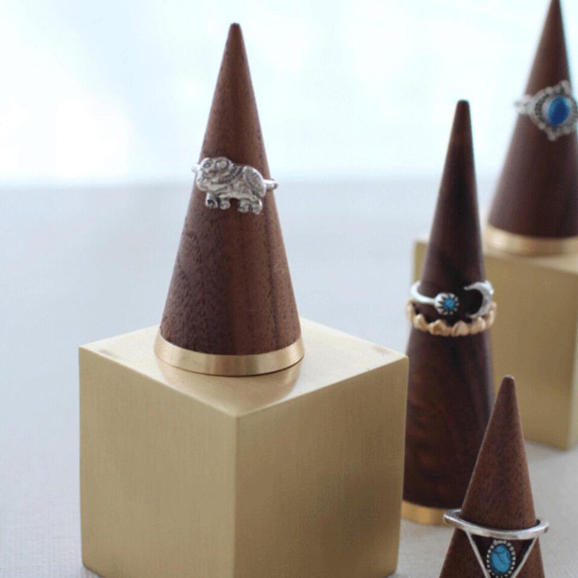 Wood Ring Cone Wood Jewelry Display Walnut Ring displays | Etsy