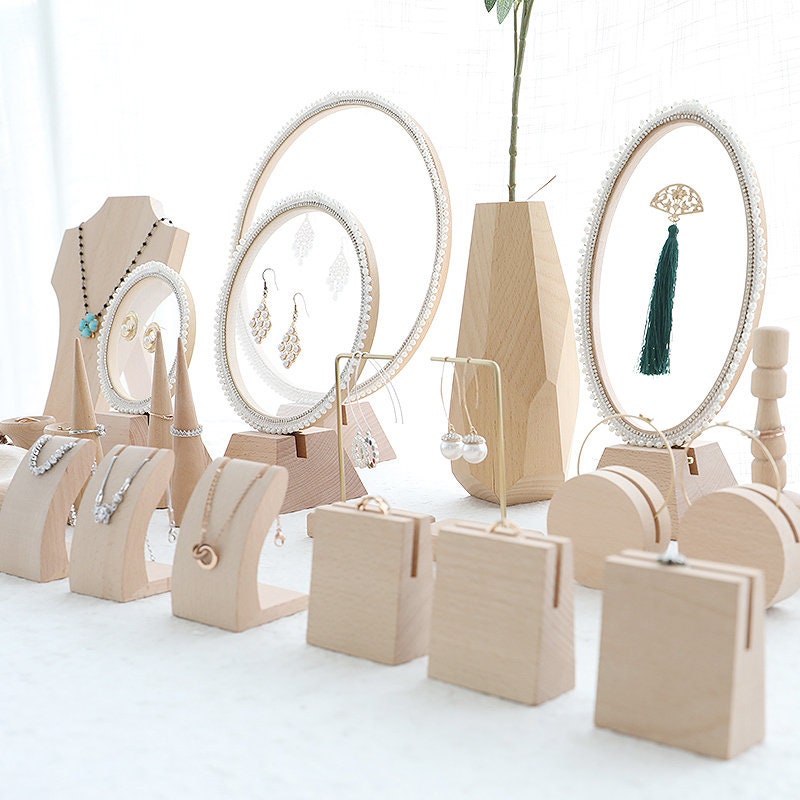 Wood Jewelry Display for Rings Earrings Necklace, Wood Necklace Stand ...
