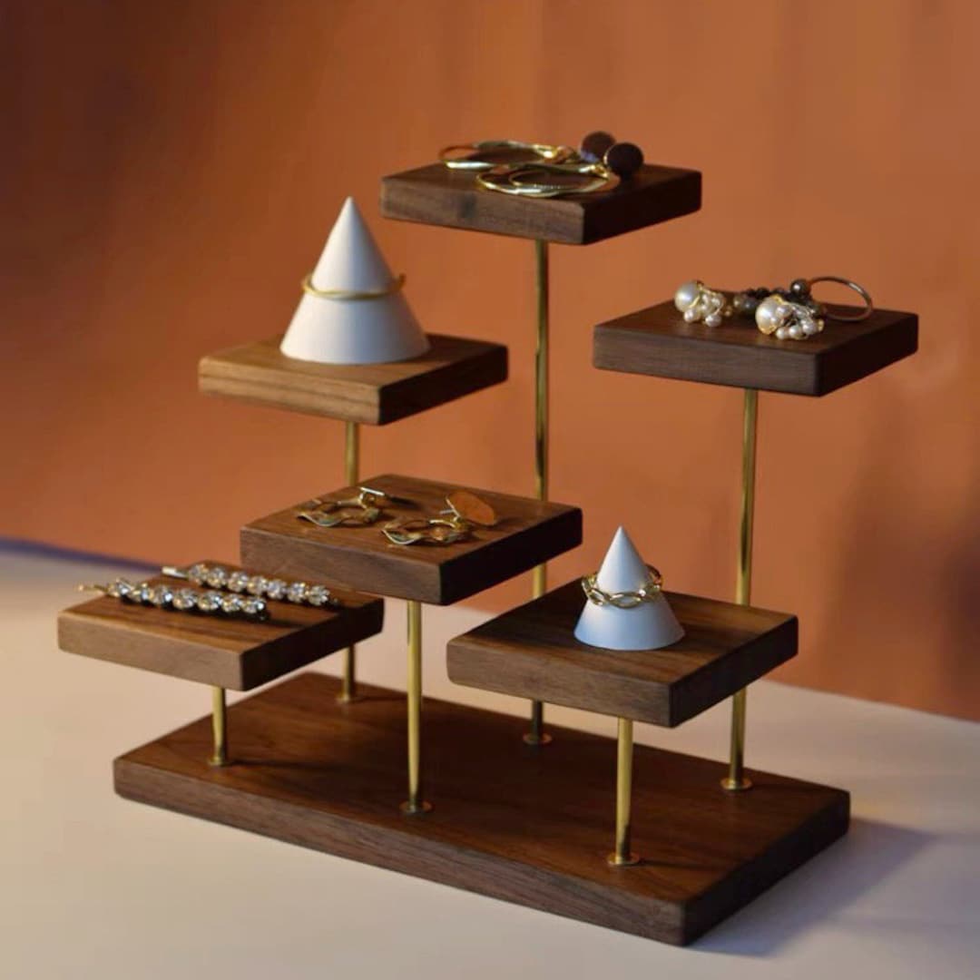 Dark Wood Jewelry Display Riser, Unique Jewelry Display Holder for ...