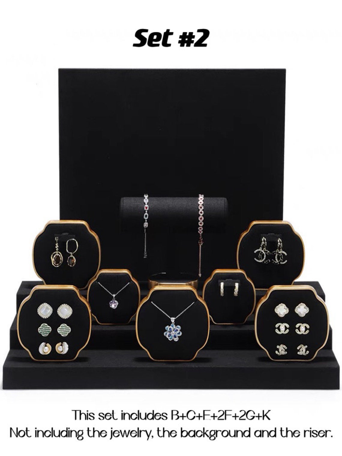 Luxury Black and Gold Jewelry Display Set, Jewelry Stand, Ring Display ...