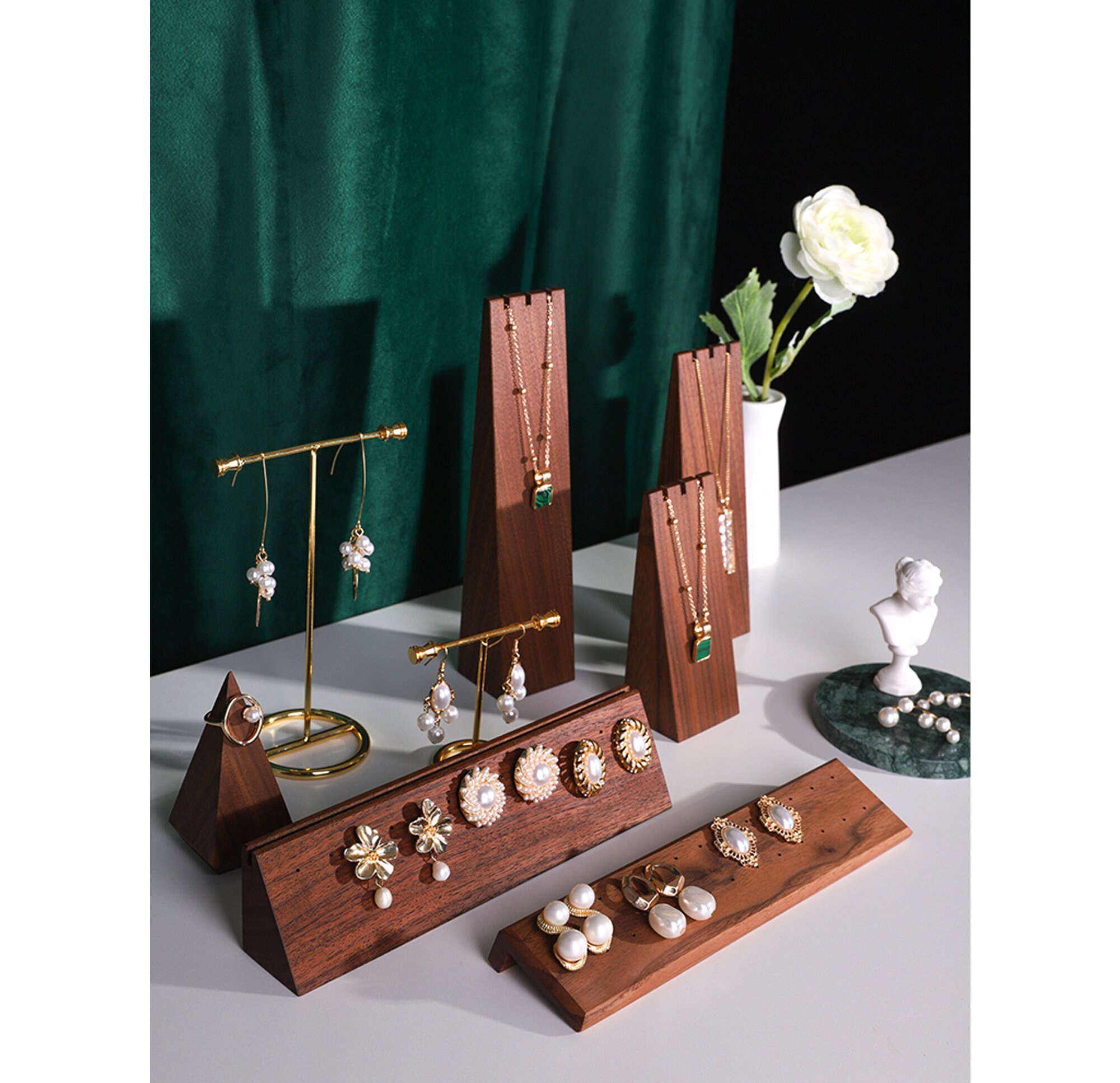 Wood Necklace Display Stand, Wooden Jewelry Display Set, Earring ...