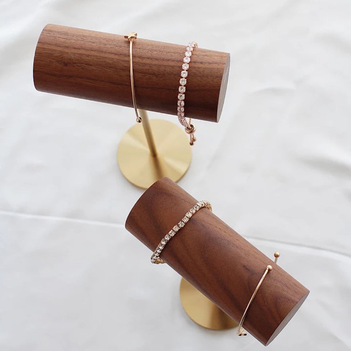 Bracelet Display, Collapsible Bracelet Stand, Wood and Brass Bracelet ...
