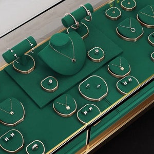 Green Jewelry Display Set, Jewelry Display Stand, Ring Display Holder ...