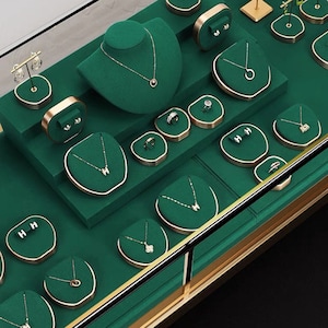Green Jewelry Display Set, Jewelry Display Stand, Ring Display Holder ...