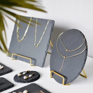 Nature Stone Jewelry Display Set, Black Slate Jewelry Holder, Necklace ...