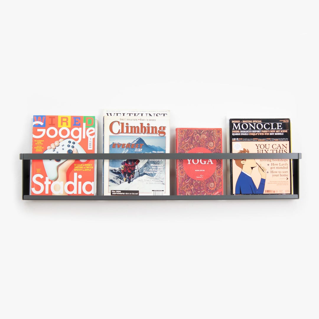 Gray Wall Mounted Magazine Holder / Book Shelf / Floating Magazine Rack ...