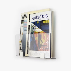 Modern Acrylic Magazine Rack Wall Mount Shelf White Home Decor Display ...