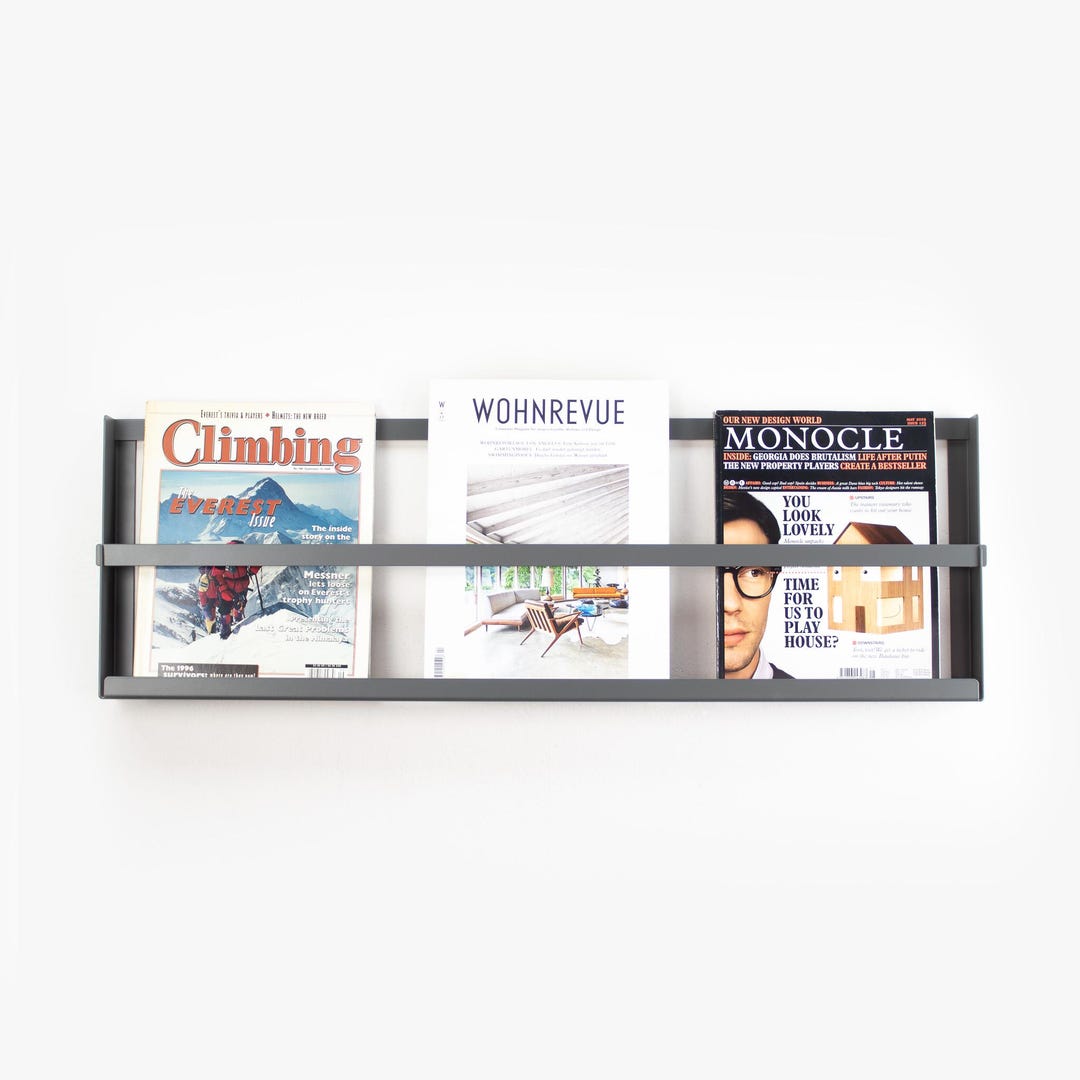 Wall Mounted Magazine Rack Long / Magazine Storage / Minimalist White ...