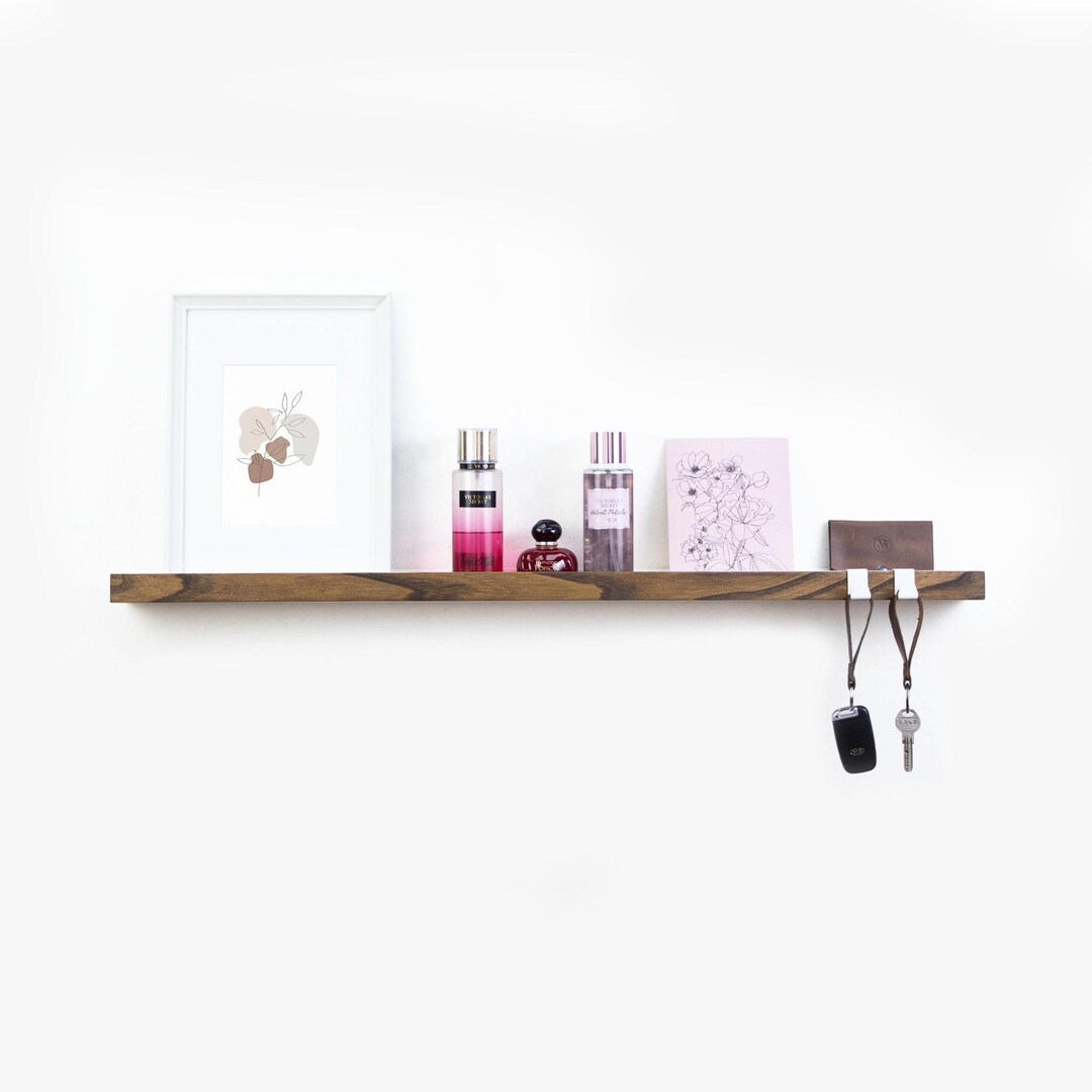 Solid Wood & Metal Picture Ledge/ Photo Rail / Entryway Organizer Rack ...