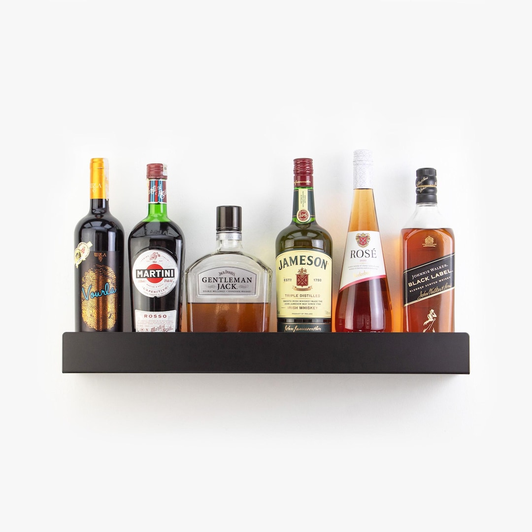 Industrial Black Bar Shelf for Man Cave Wall Decor - Metal Whiskey ...