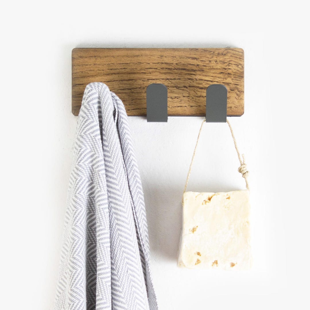 Wall Hooks Modern / Oak Robe Hook / Multi Hook Rack / Minimalist Towel ...