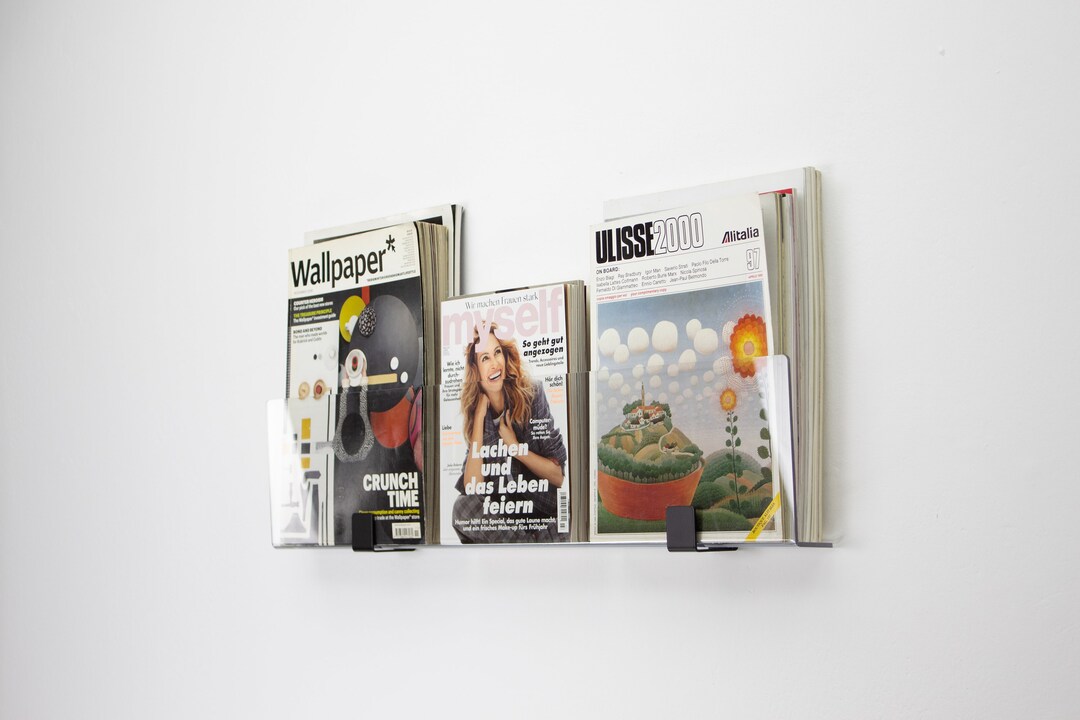 Acrylic Magazine Rack / Wall Mounted Magazine Rack / Gray Floating ...