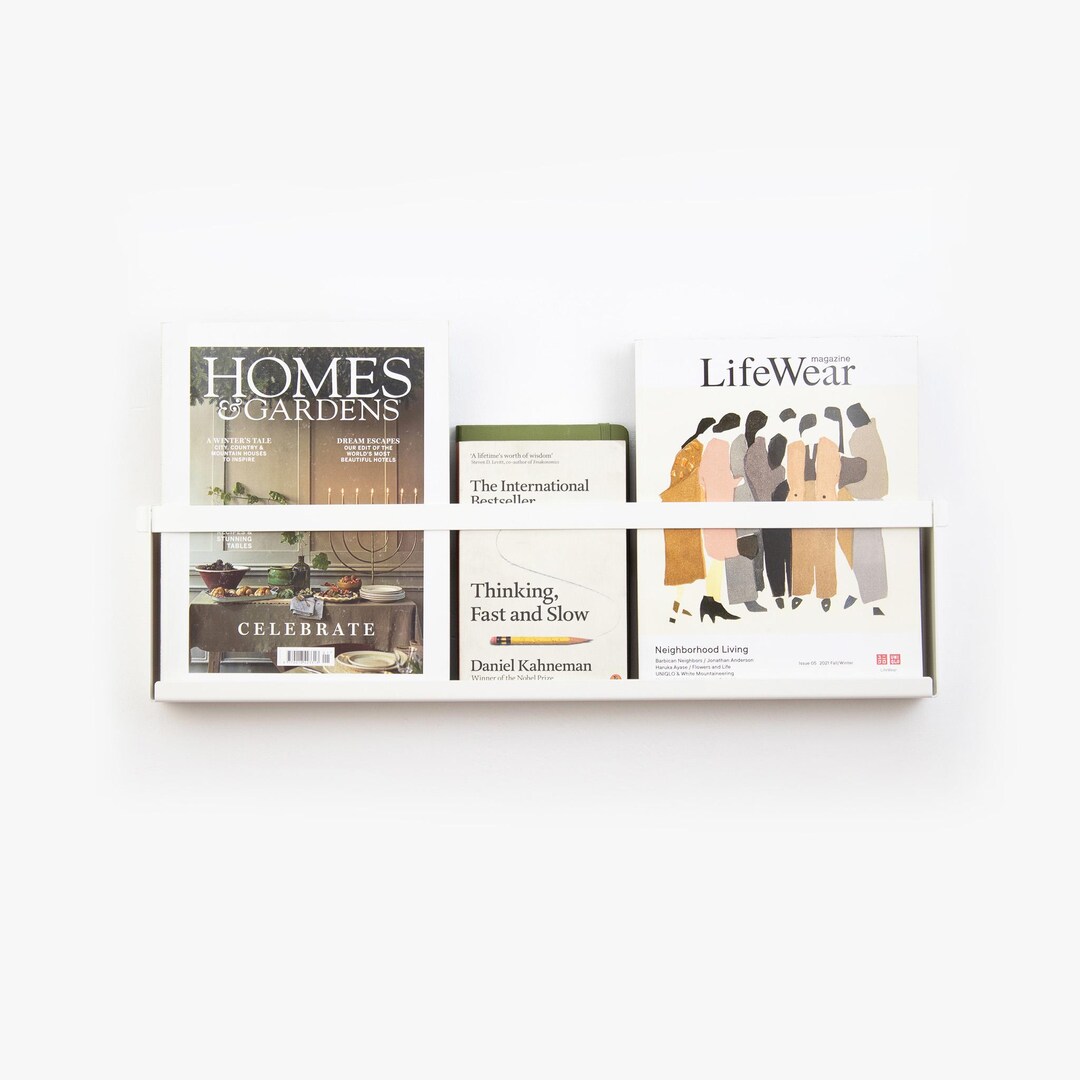 White Wall Mounted Magazine Holder / Book Shelf / Floating Magazine ...