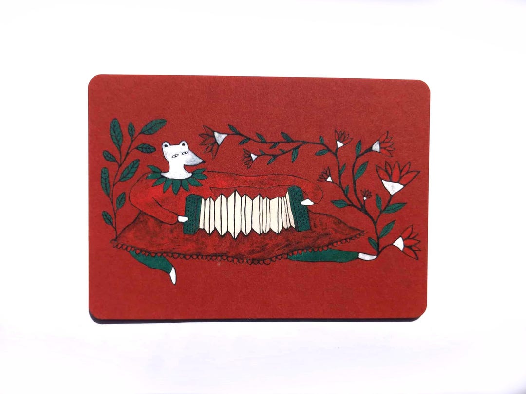 POSTCARD / Strawberry Accordion Mouse - Etsy