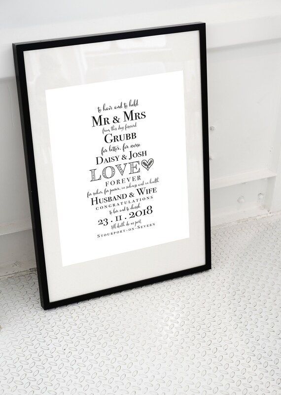 Personalised Wedding Present Word Art Custom Gift A4 | Etsy