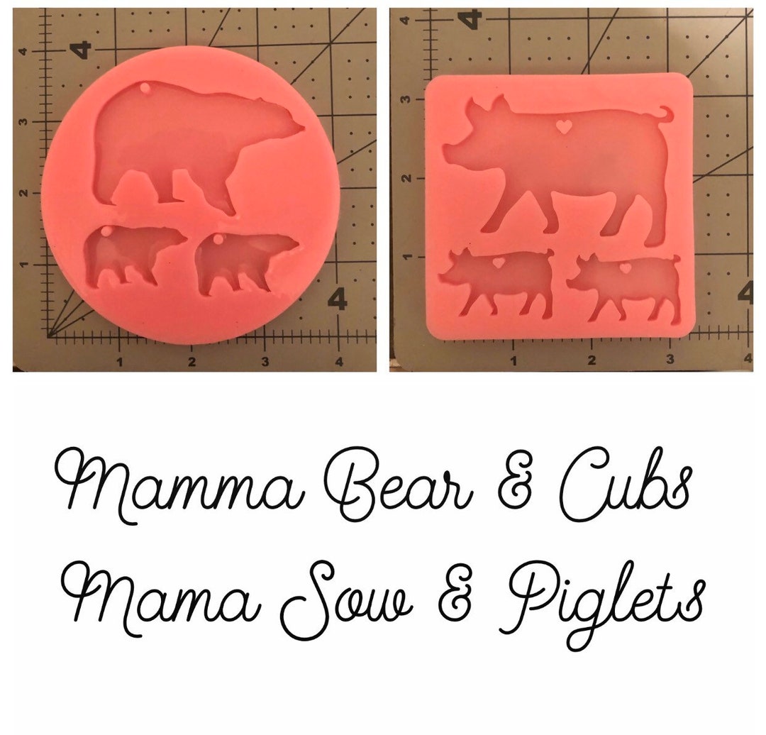 Silicone Mold, Bear Family Mold, Pig Family Mold, Key Ring Mold, Resin ...