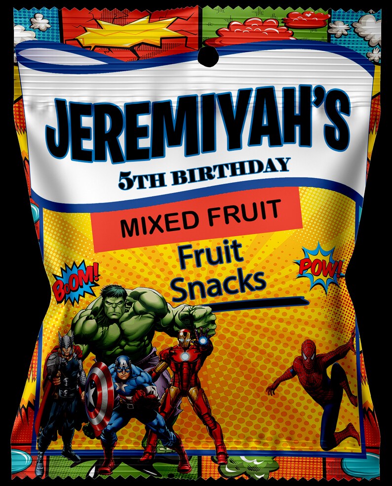 Avengers Fruit Snacks Favors Custom Fruit Snacks Super Hero Etsy