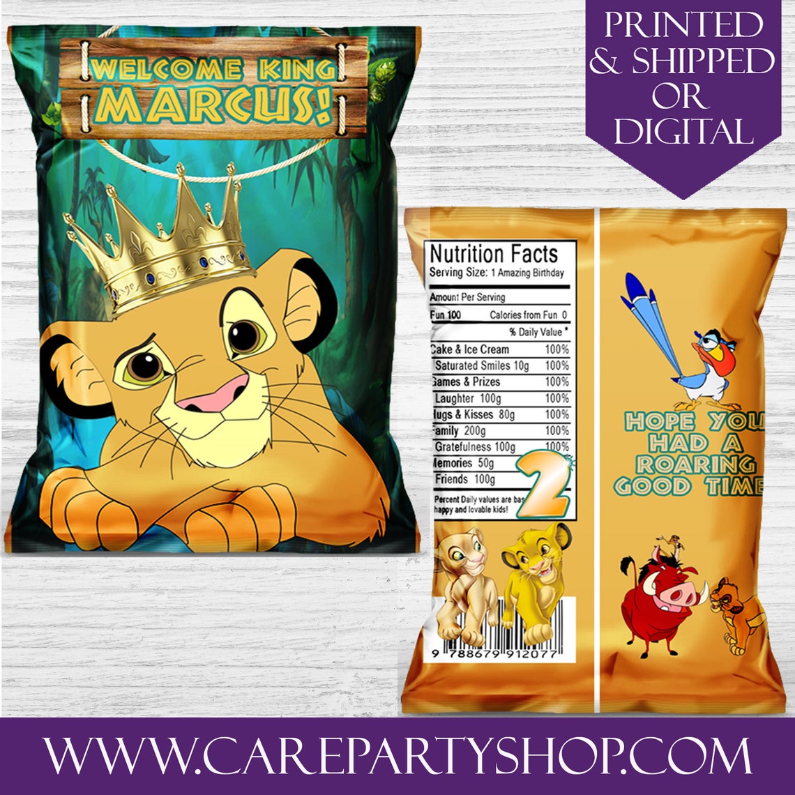 Lion King Favor Bags Custom Chip Bags Lion King Birthday Etsy