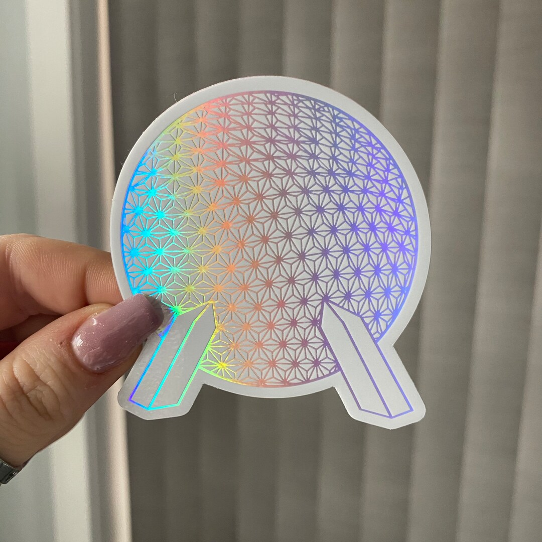 Disney Epcot White Holographic Spaceship Earth Sticker | Epcot Disney ...
