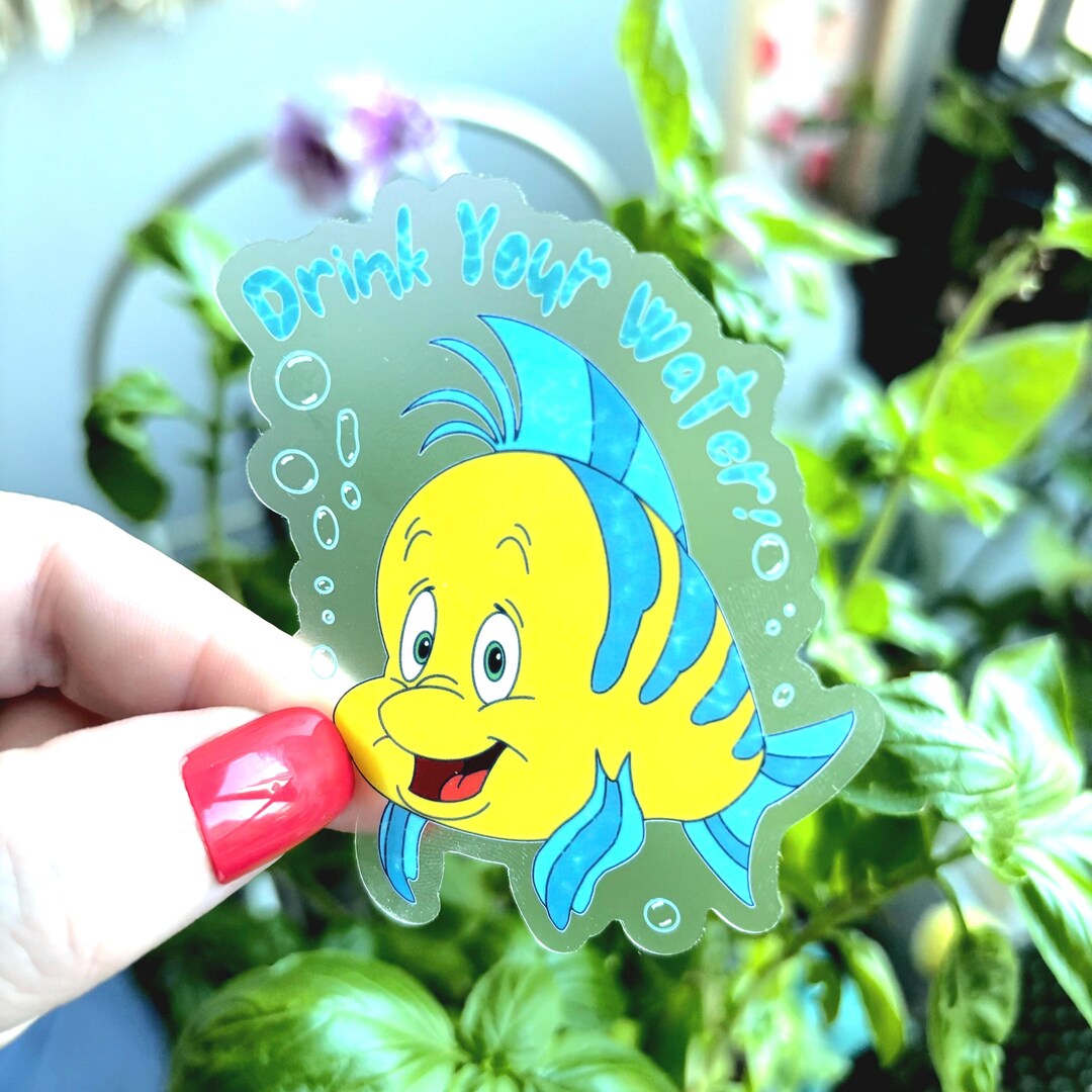 Flounder Little Mermaid Clear Sticker | Drink Your Water Disney Sticker ...