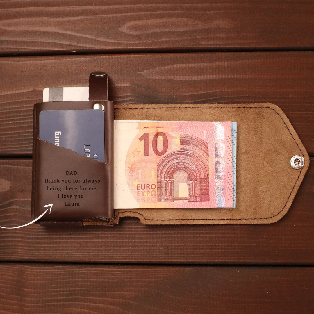 Small Leather Wallet for Men With ENGRAVING, Mens Slim Leather Wallet ...