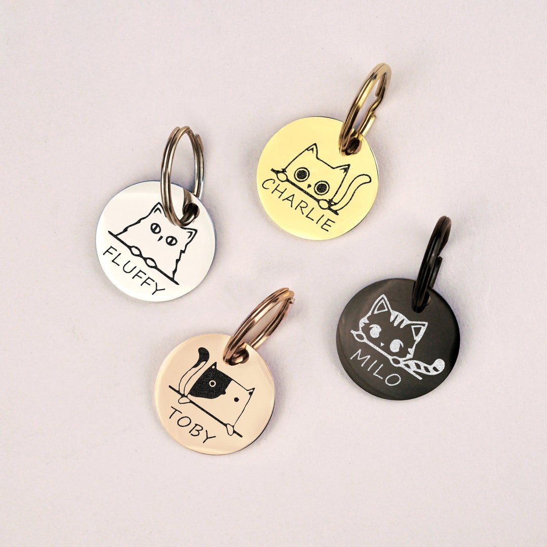 Cute Custom Cat Name Tag, Functional Cat Collar Tag With Name Engraved ...