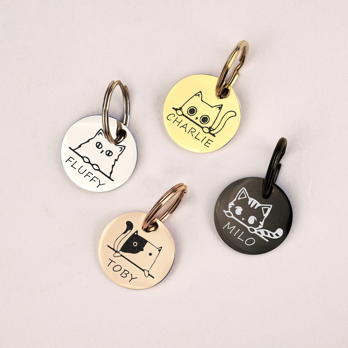 Cute Custom Cat Name Tag, Functional Cat Collar Tag With Name Engraved ...